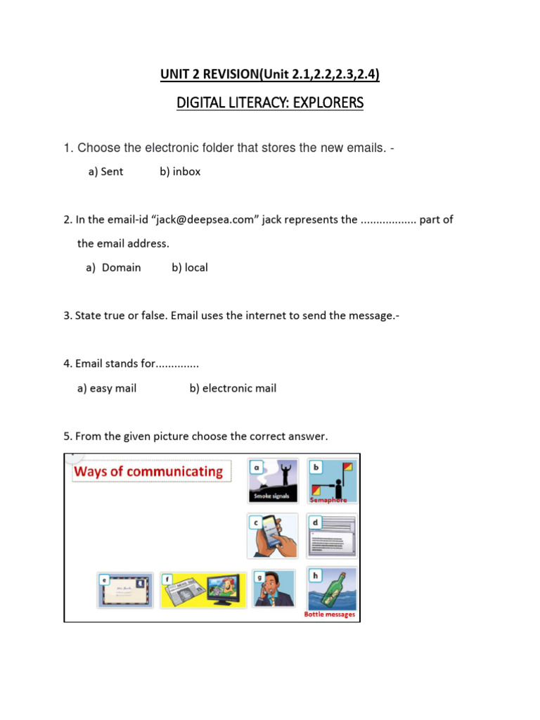 Digital Literacy Email Revision Quiz | PDF