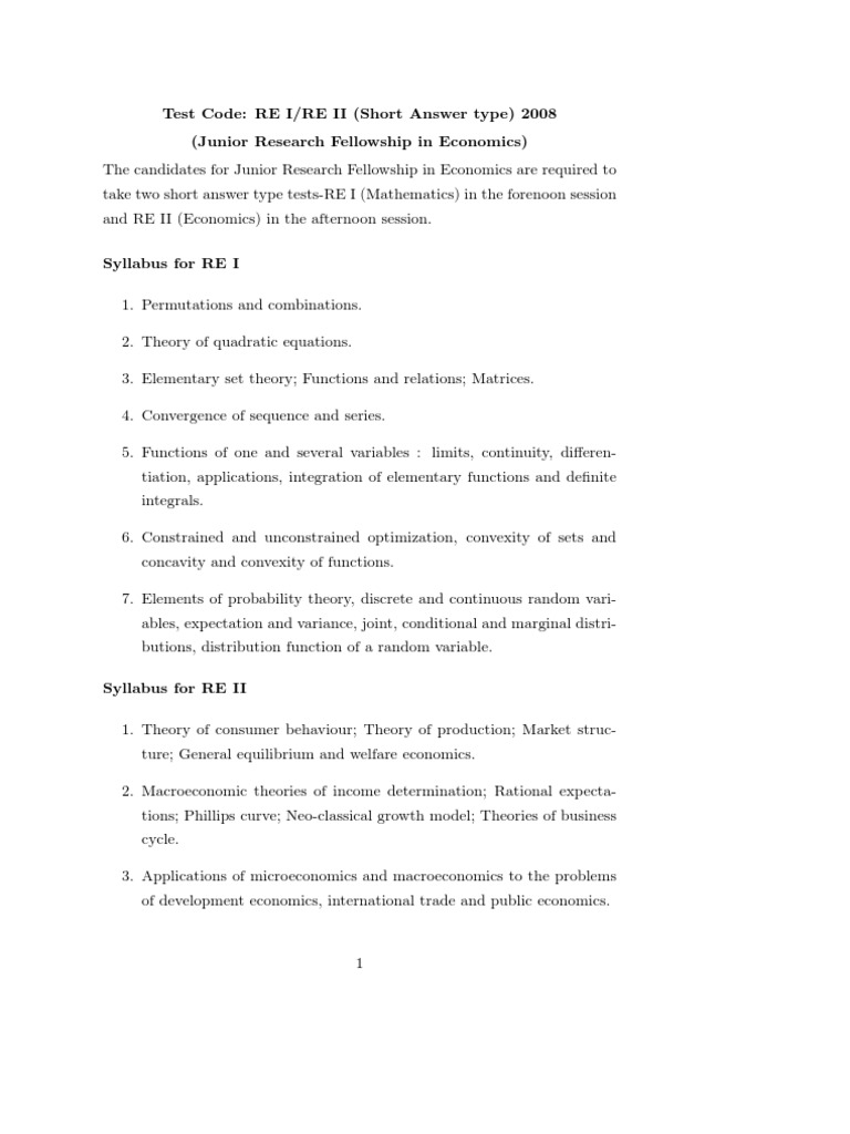 ISI JRF Economics Exam Syllabus 2008 | PDF | Regression Analysis ...