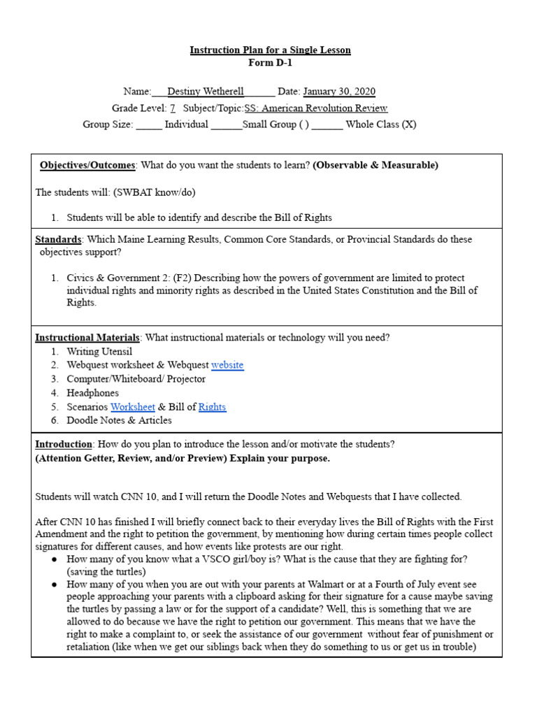 American Revolution Bill of Rights Lesson | PDF | United States Bill Of ...