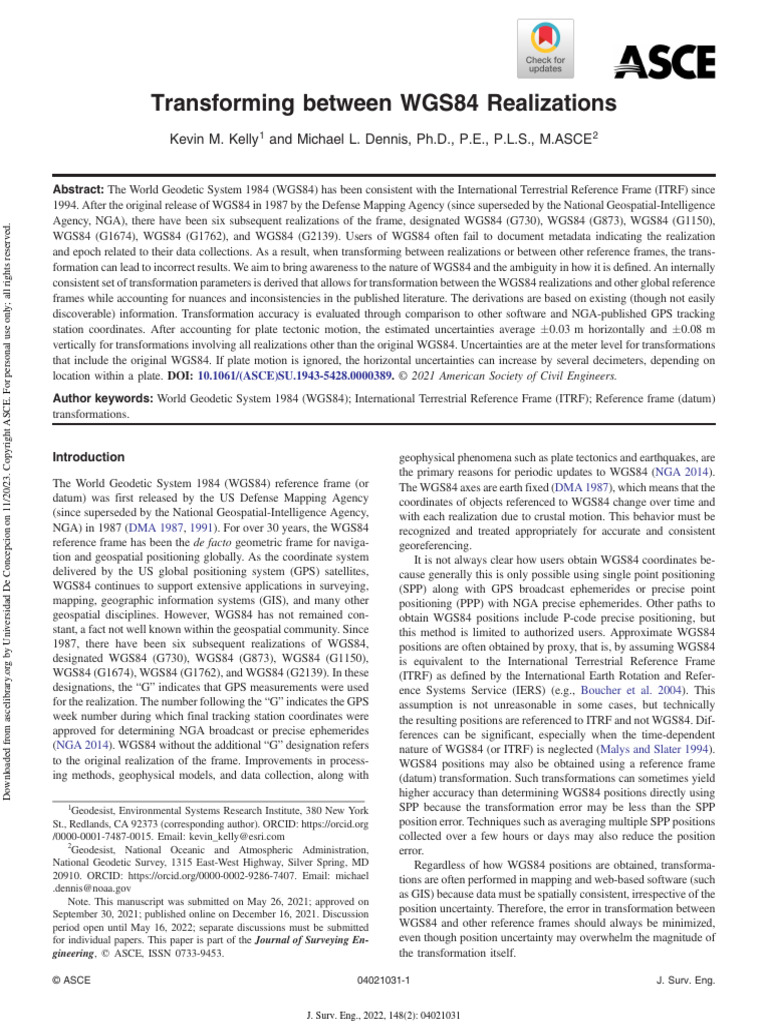 Kelly Dennis 2021 Transforming Between Wgs84 Realizations | PDF