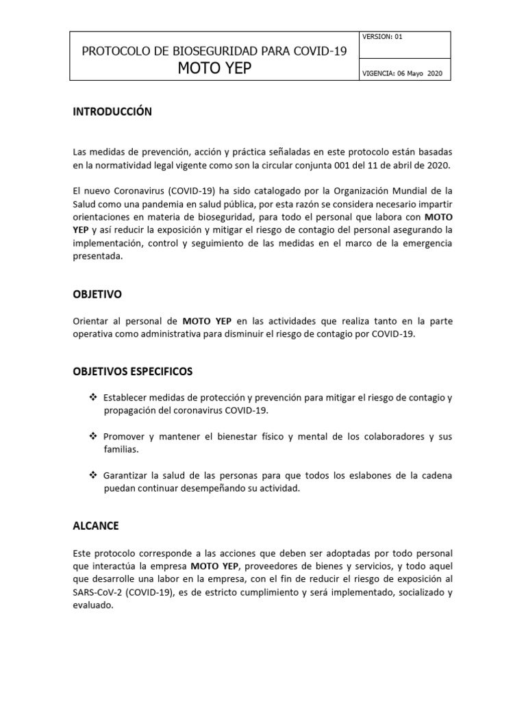 Protocolo Prevencion Covid19 - Taller Motos | PDF