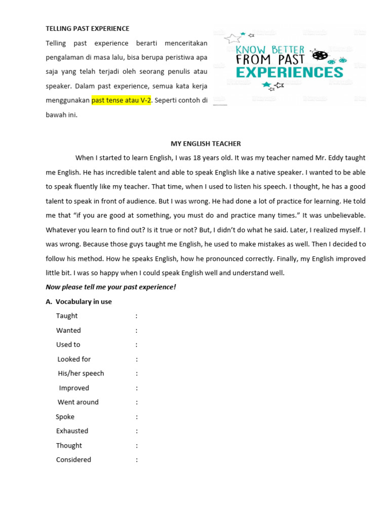 Past Experience and Simple Past Tense Guide | PDF | English Language ...