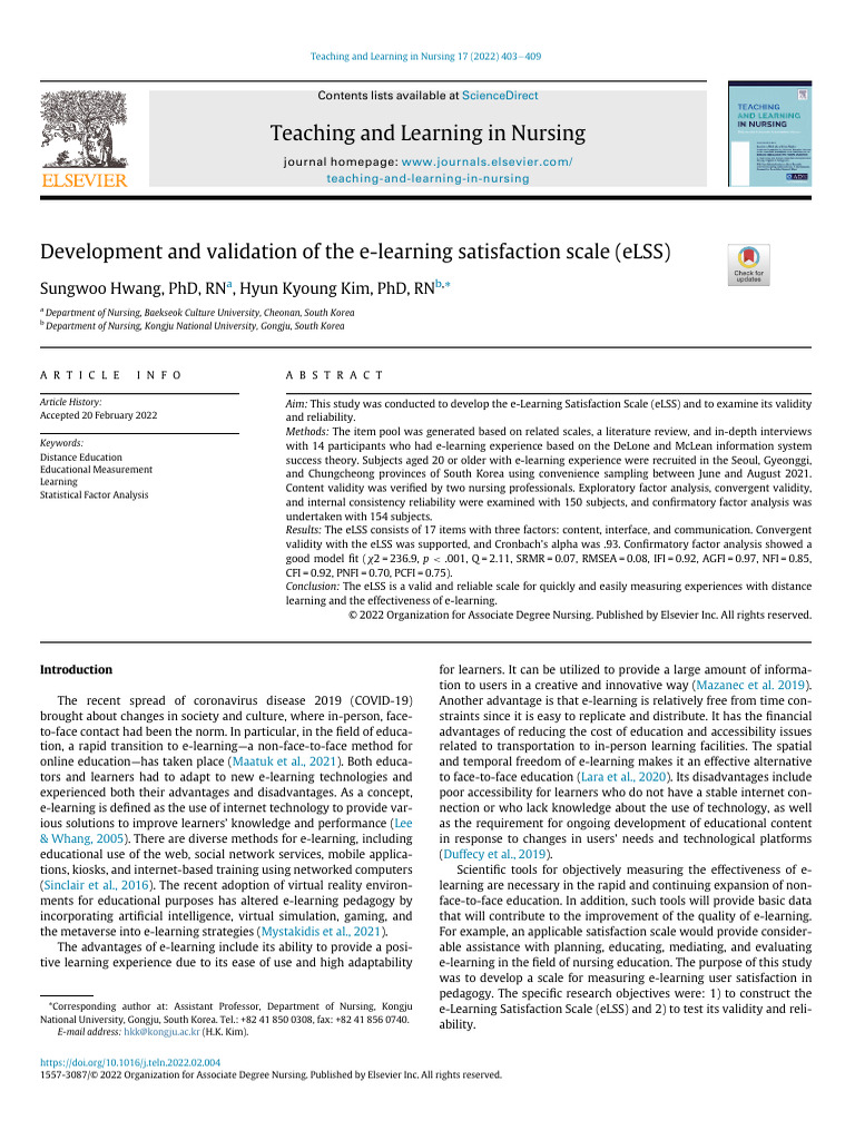 Development and Validation of The E-Learning Satisfaction Scale (eLSS) - DeLone and McLean | PDF ...