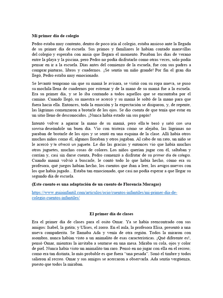 Mi primer día en el colegio | PDF