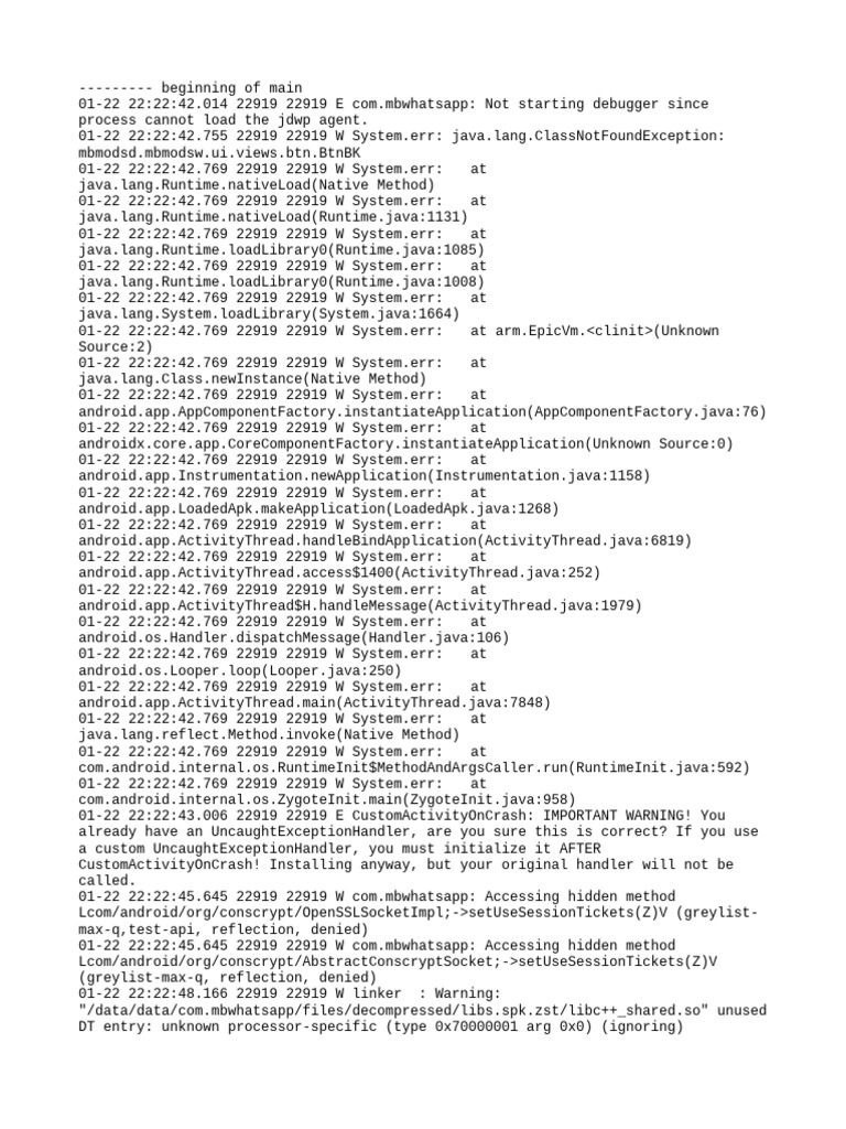 Debugging Errors in com.mbwhatsapp | PDF