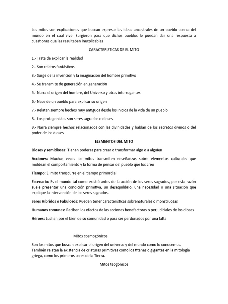 El Mito y Sus Partes | PDF | Creencia religiosa y doctrina | Mitología