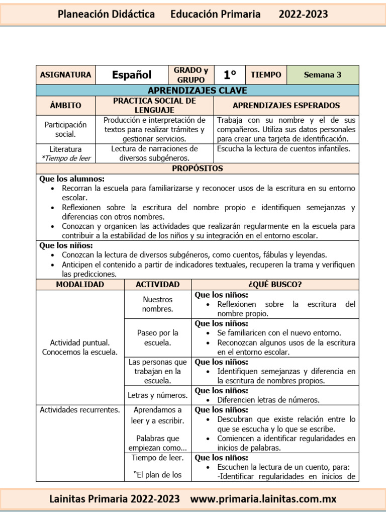 Planeación Didáctica 1° Primaria | PDF | Educación primaria ...