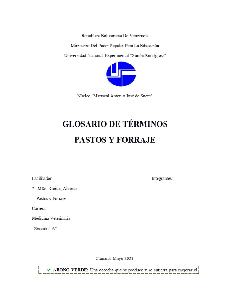 Glosario Terminos Basicos | PDF | Pasto | Alimentos