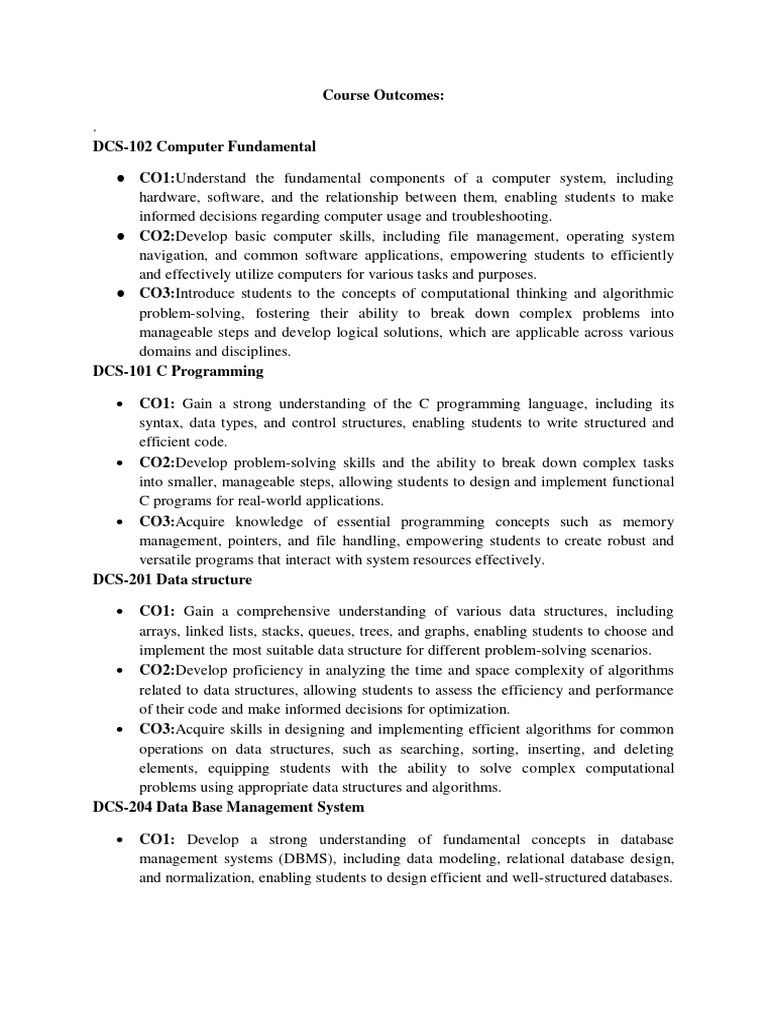 Course Outcomes | PDF