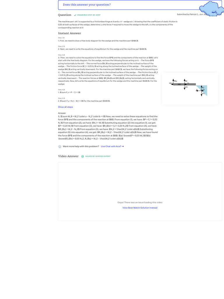 SOLVED The Machine Part A B C Is Supported by A Frictionless Hinge | Download Free PDF | Force ...