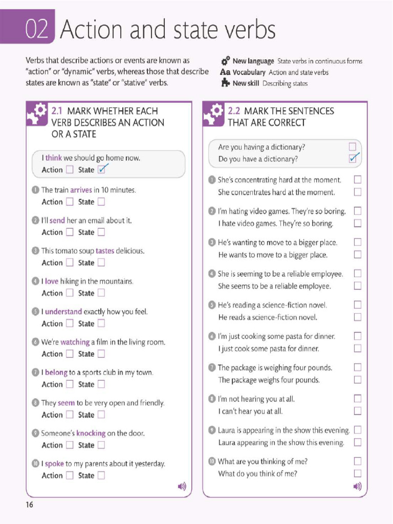 Action Verbs and State Verbs | PDF
