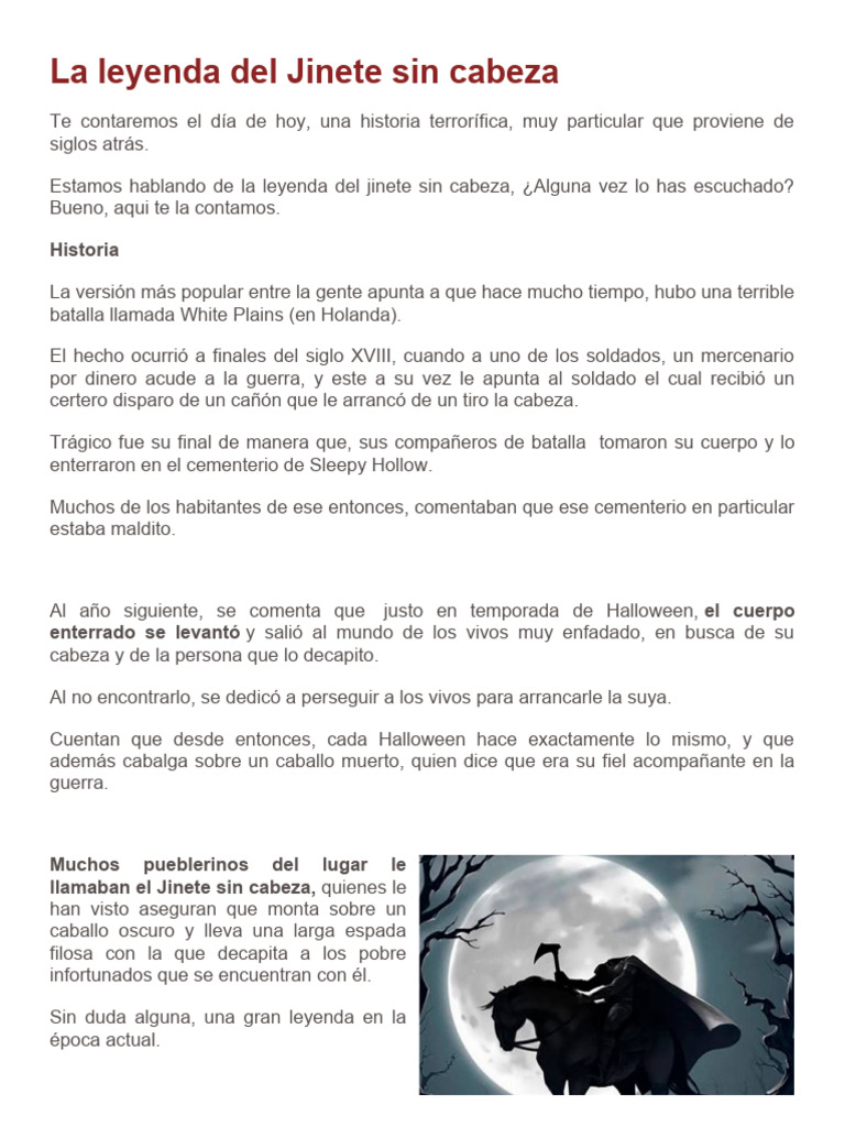 La Leyenda Del Jinete Sin Cabeza | PDF