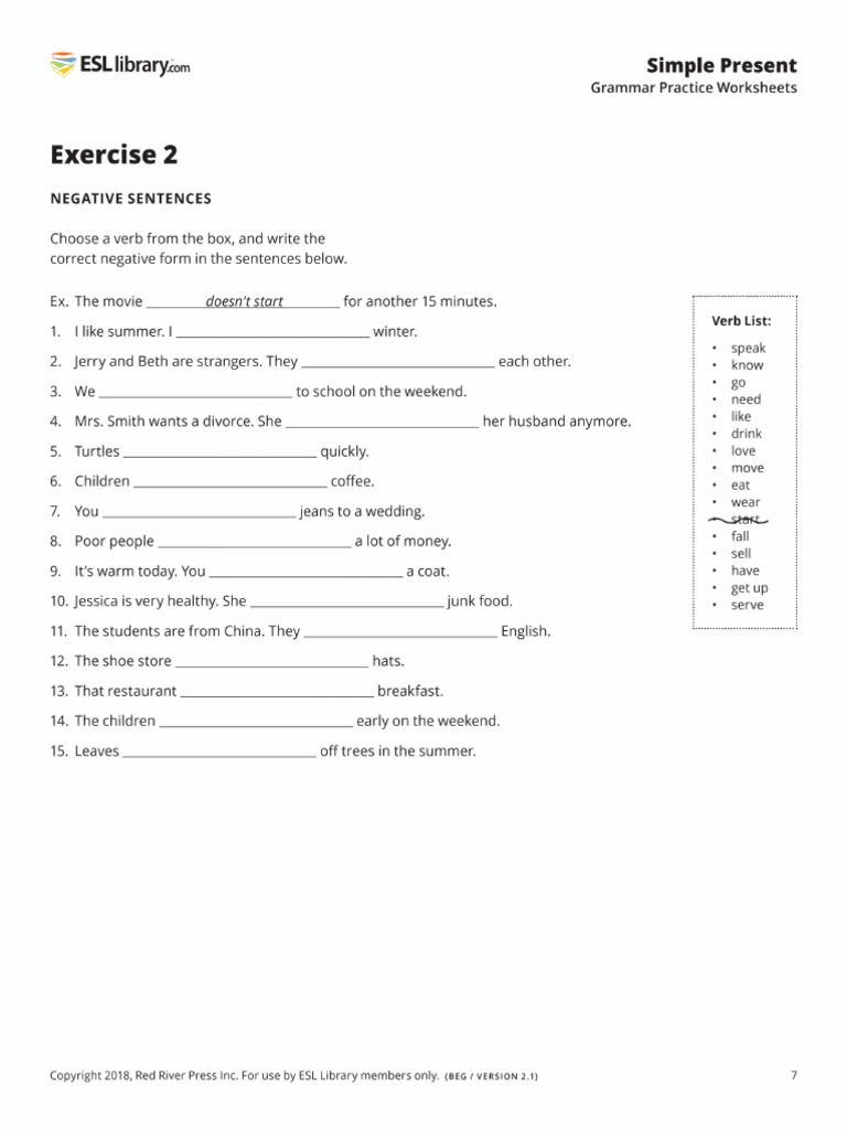 Simple Present - Homework | PDF