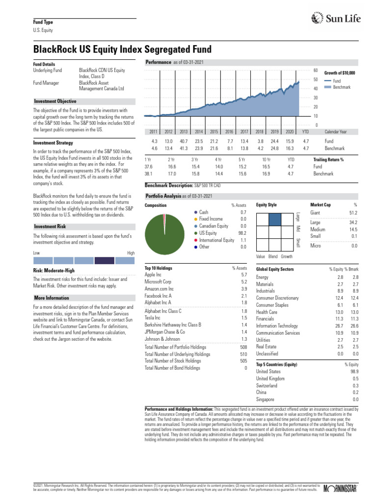 BlackRock US Equity Index Segregated Fund | PDF | Stock Market Index | Investing