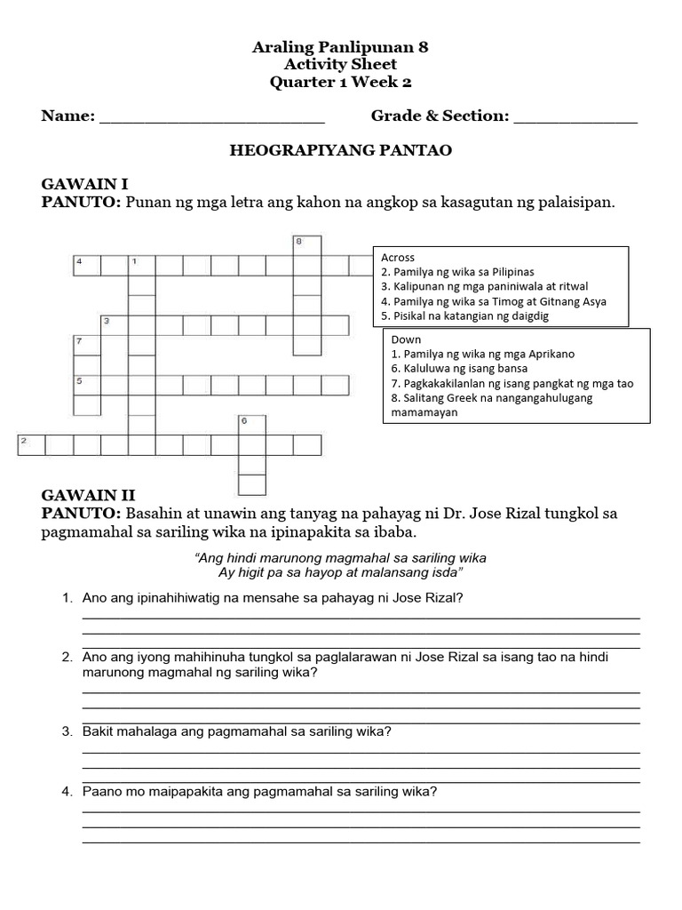 Araling Panlipunan 8 Activity Sheet | PDF Araling Panlipunan 8 Activity Sheet | PDF