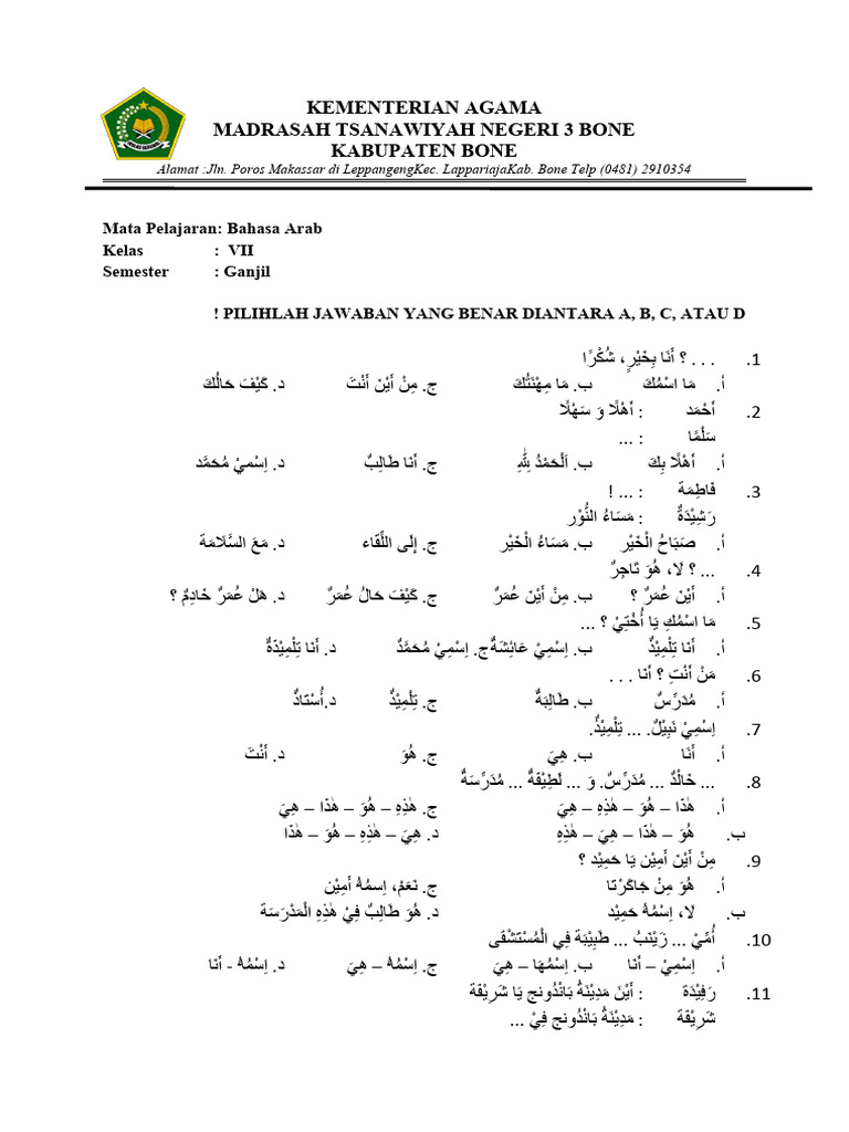 Soal BHS - Arab KLS 7 Fix | PDF