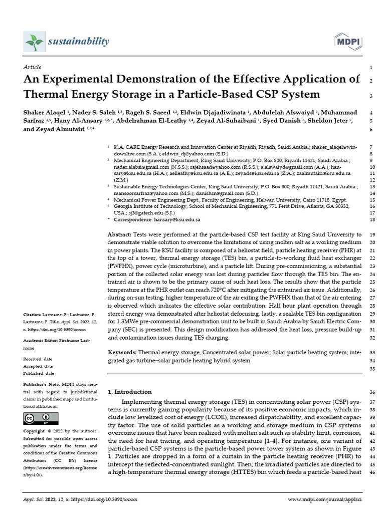 An Experimental Demonstration of The Effective Application of 2 Thermal Energy Storage in A ...