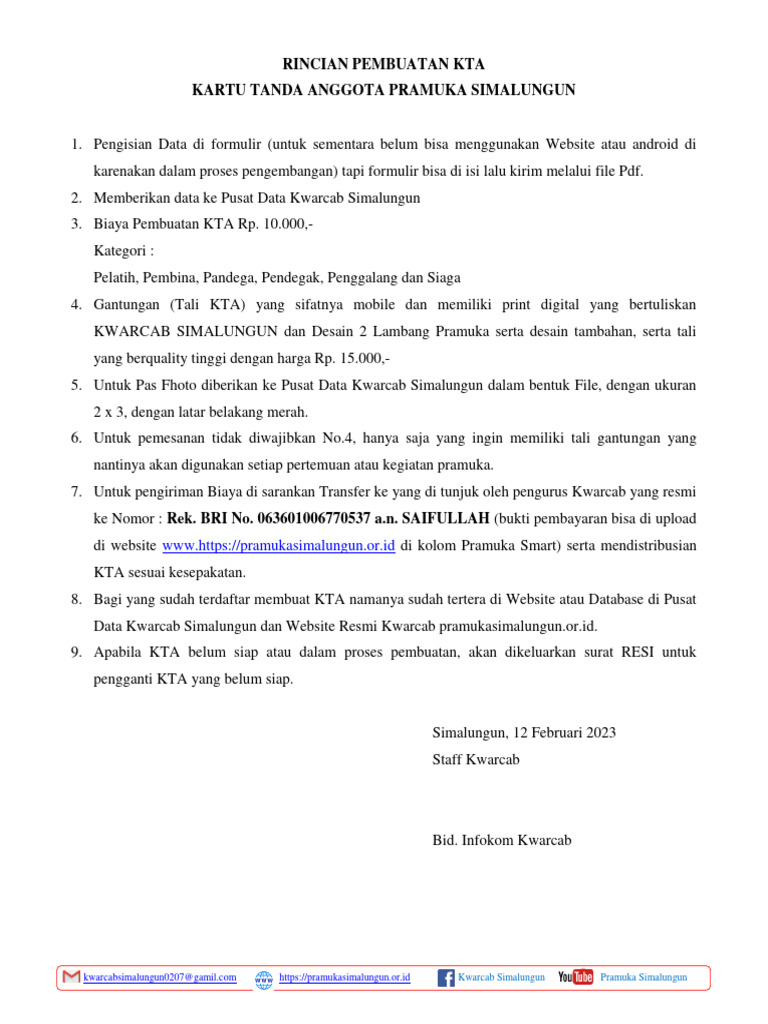 Rincian Pembuatan Kta | PDF