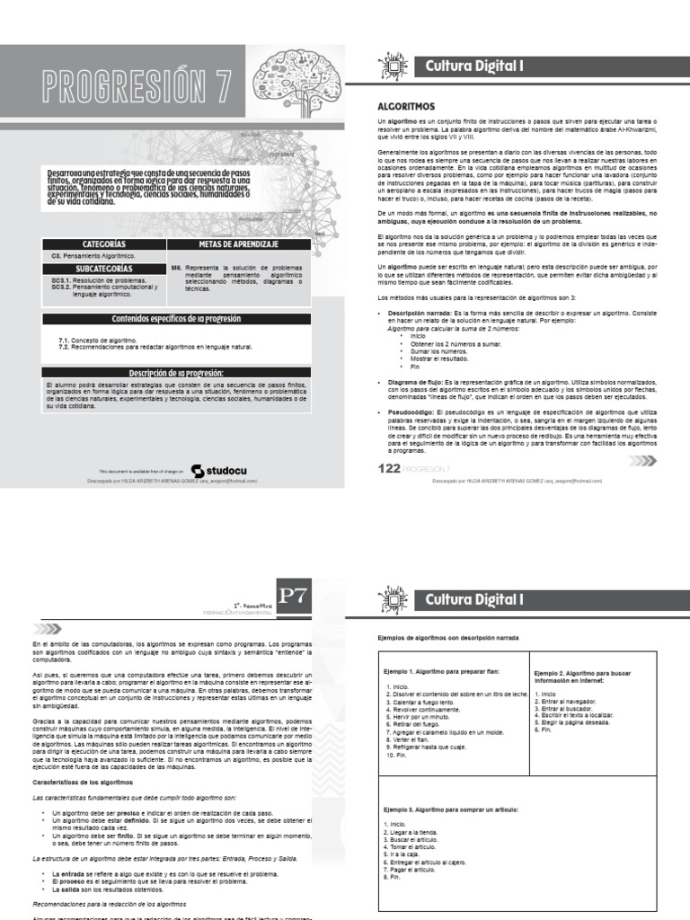 PROGRESION 7 - Cultura Digital I | PDF | Algoritmos | Pensamiento