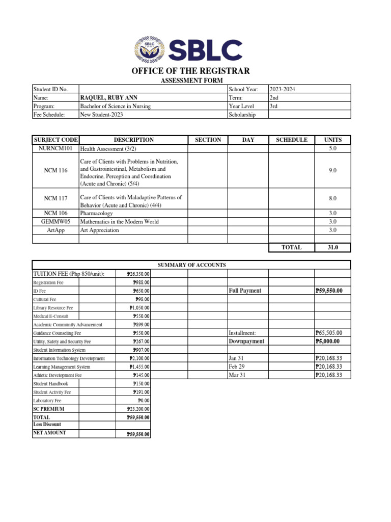 2nd-Term-Assessment Form-Second Course-Bsn-Raquel, Ruby Ann | Download ...