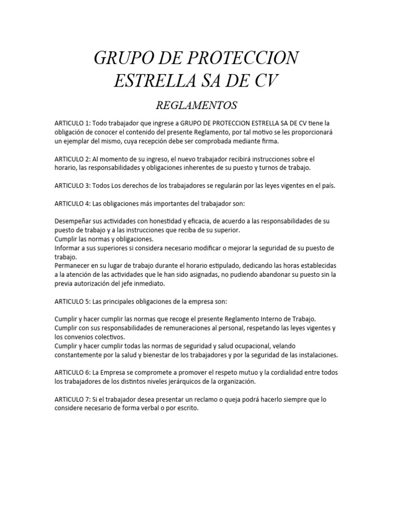 Reglamento Interno de Grupo Estrella SA | PDF