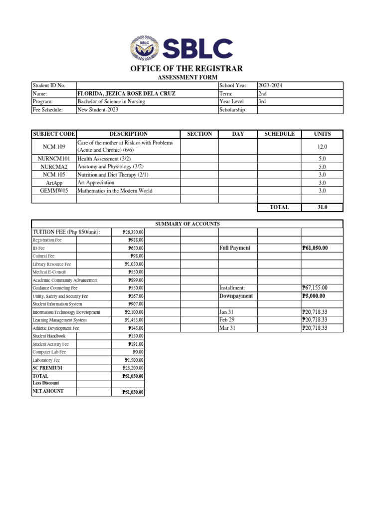 2nd-Term-Assessment Form-Second Course-Bsn-Florida, Jezica Rose Dela ...