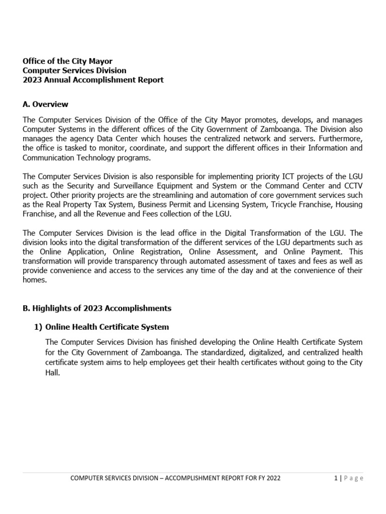 Accomplishment Report For Fy 2023 Of The Computer Services Division Pdf Computer Network 