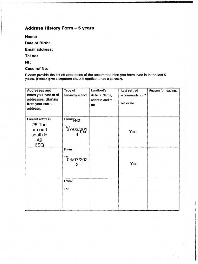 Address History Form | PDF