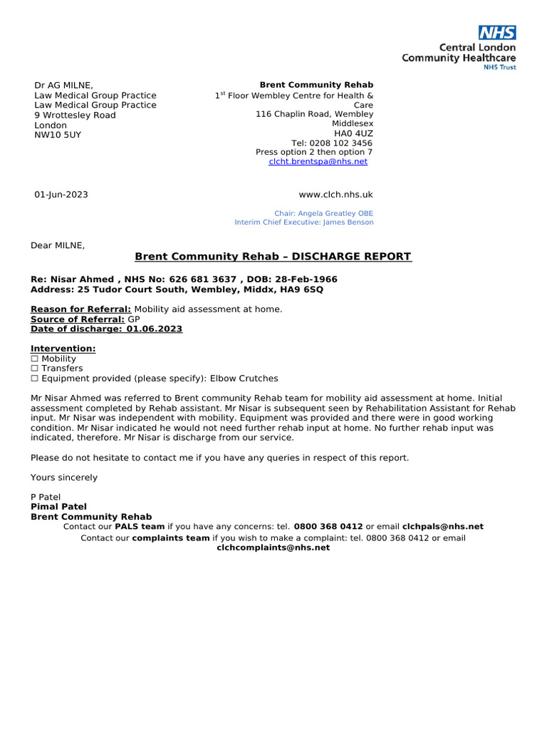 Discharge Letter Sent To General Practitioner | PDF