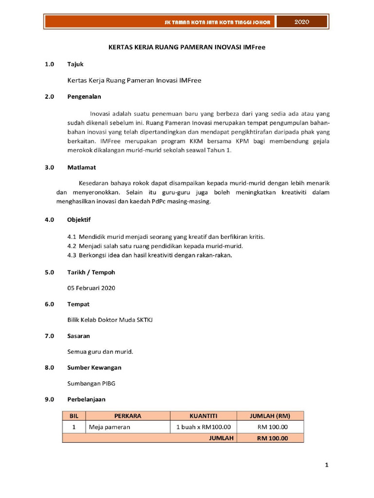 Kertas Kerja Dan Laporan Imfree | PDF