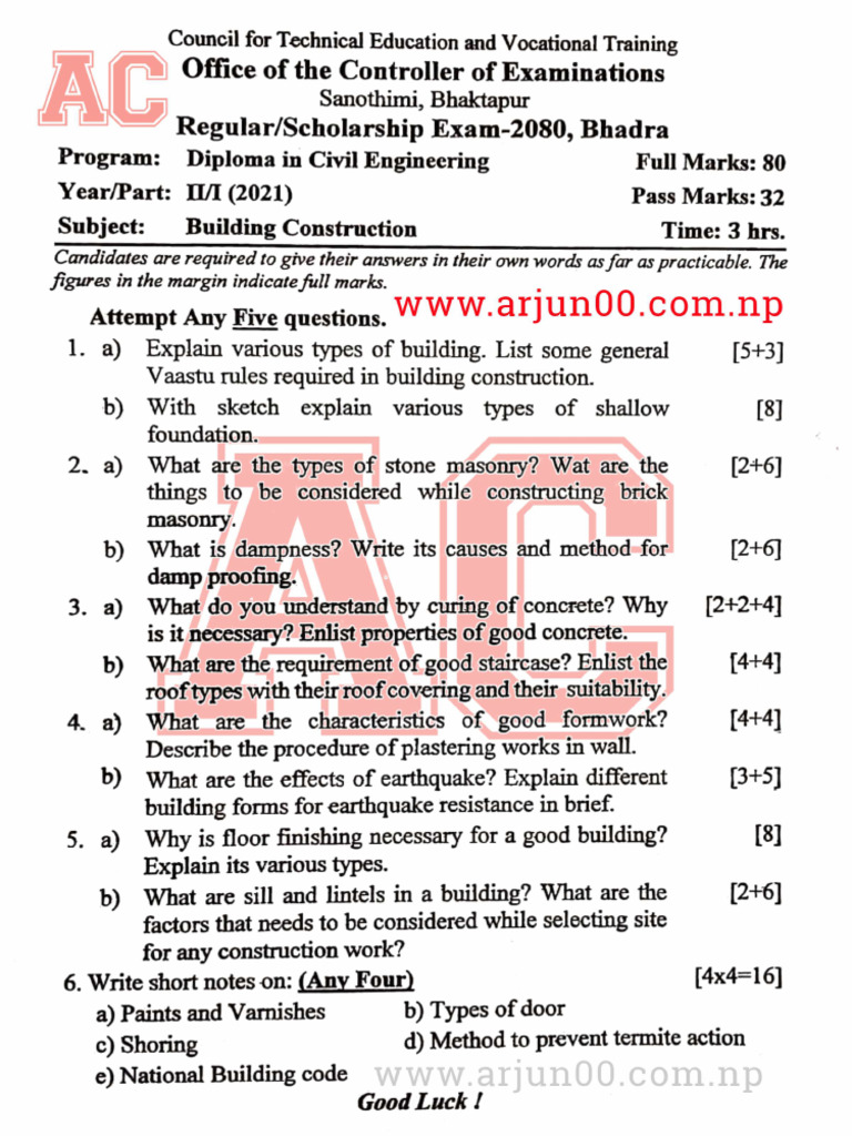 Building Construction 2080 - (WWW - Arjun00.com - NP) | PDF