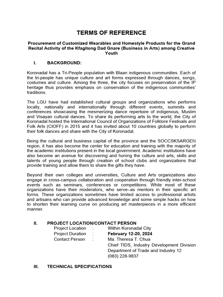 v.2 6. TOR - Printing of Graphic Arts Products For Grand Recital | PDF ...