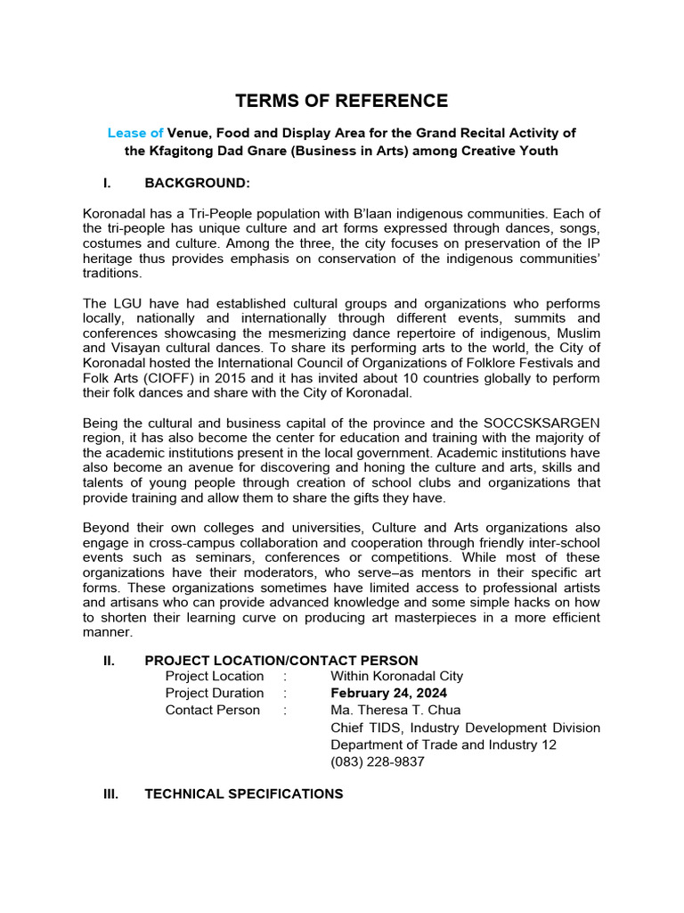 v.2 4. TOR - Event Venue Food and Display Area V.2 | PDF