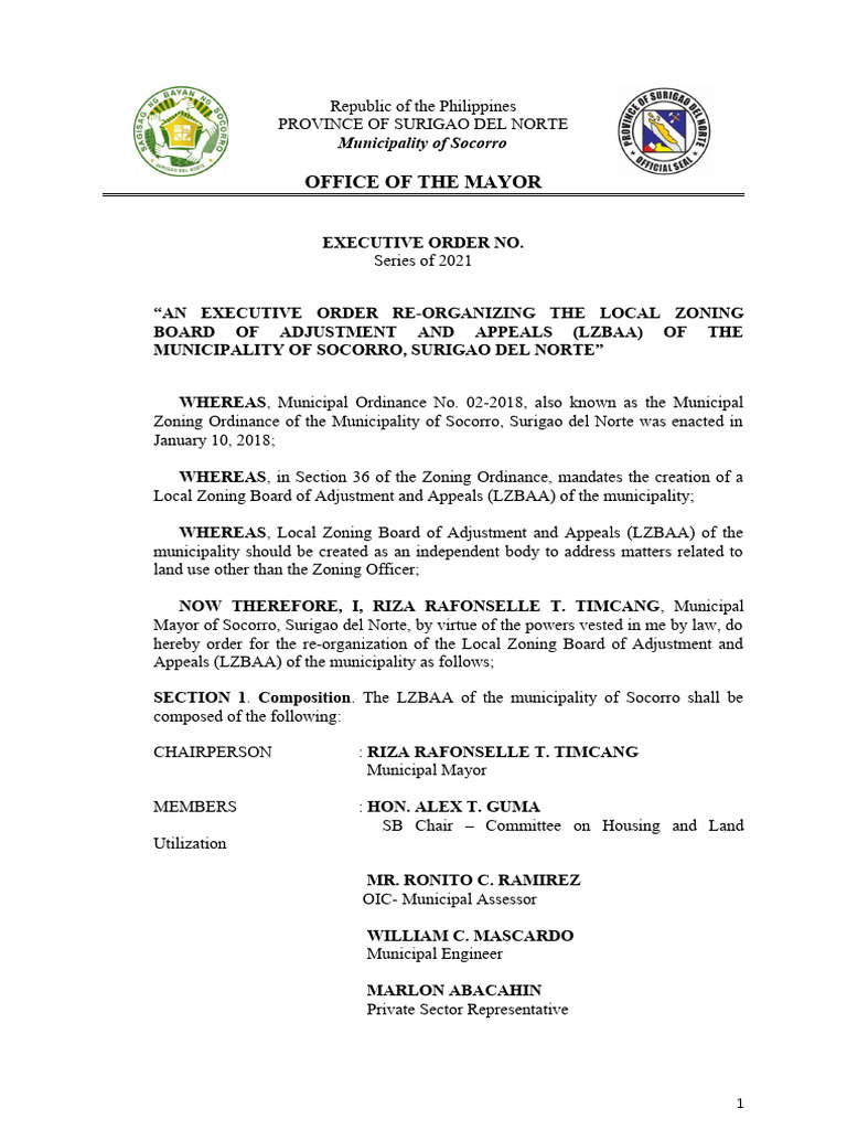 EO Organizing The LZBAA of LGU Socorro | Download Free PDF | Governance ...