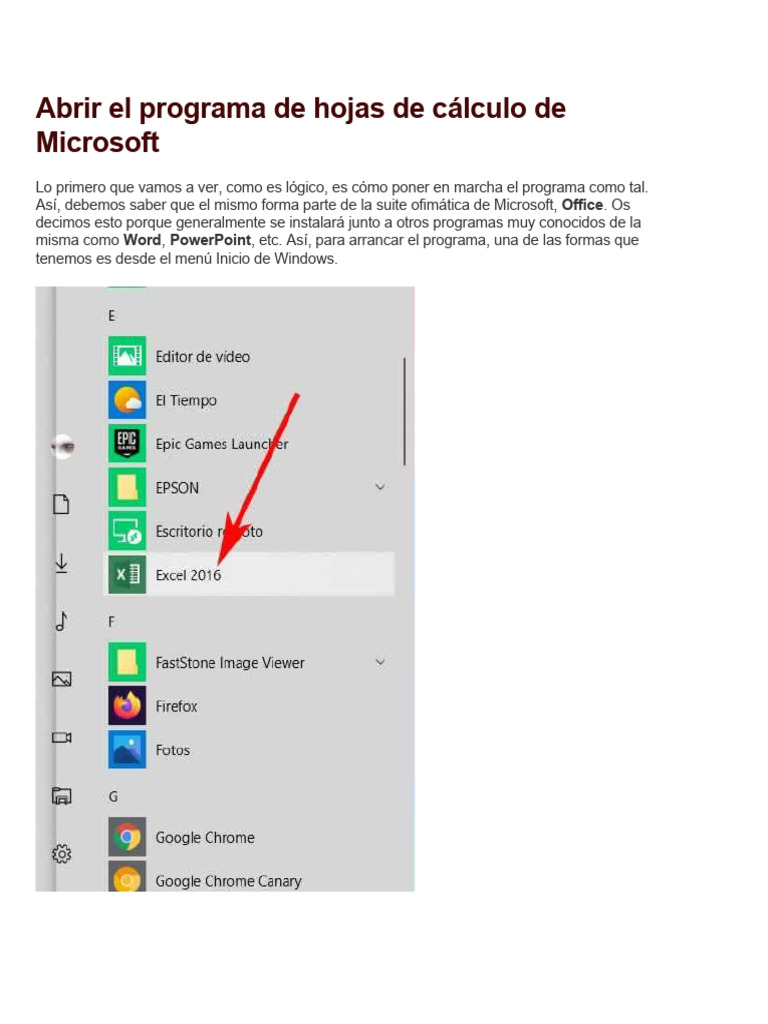 Abrir El Programa de Hojas de Cálculo de Microsoft | PDF | Microsoft Office | Microsoft Excel