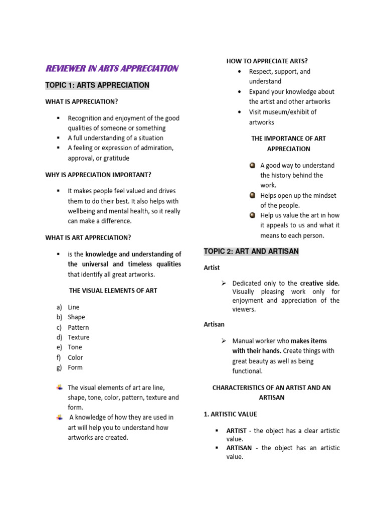 Reviewer in Arts Appreciation | PDF