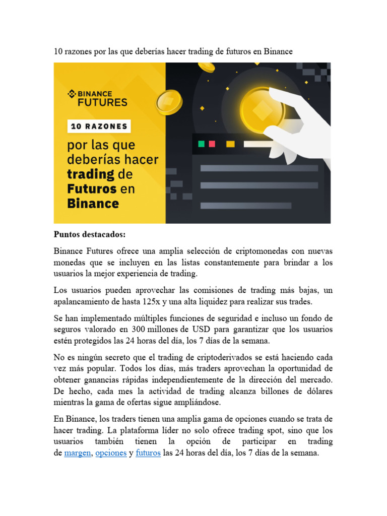 10 Razones Por Las Que Deberías Hacer Trading de Futuros en Binance | PDF | Comerciante ...