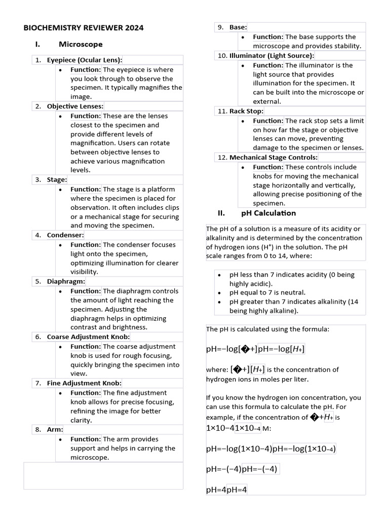 Biochemistry Reviewer 2024 | PDF | Ph | Lenses