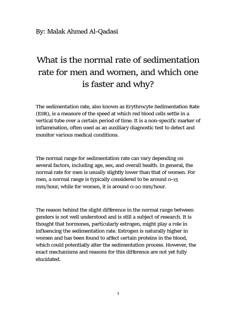 What Is The Normal Rate of Sedimentation Rate For Men and Women, and ...