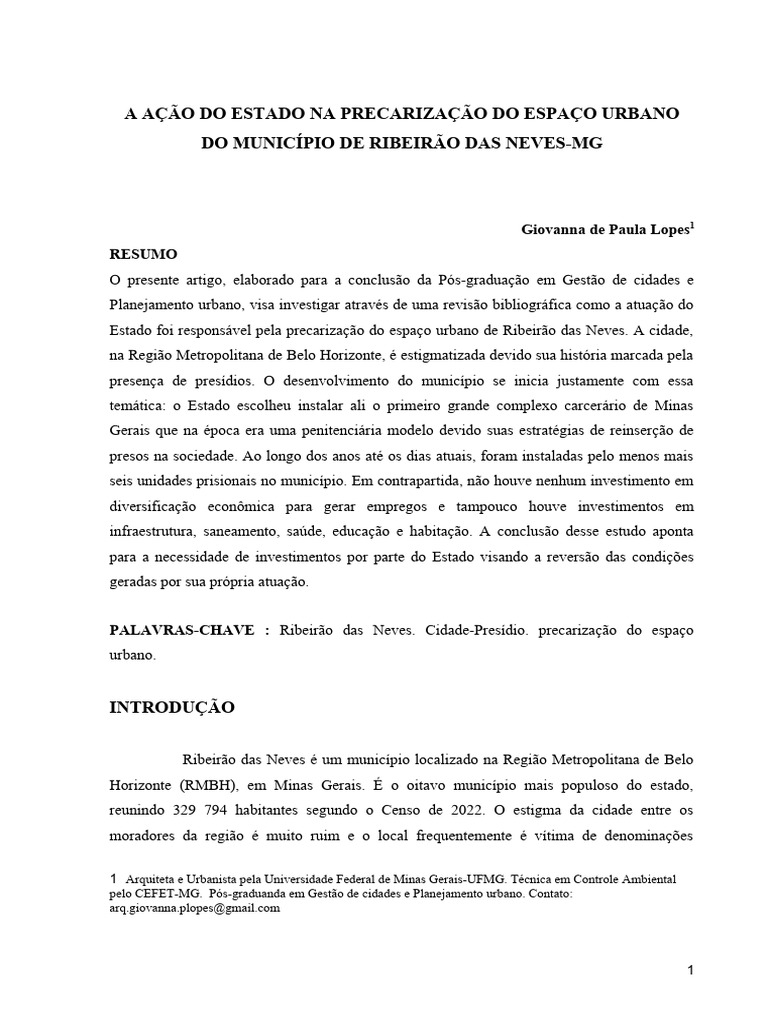 A Ação Do Estado Na Precarização Do Estaço Urbano No Município de ...