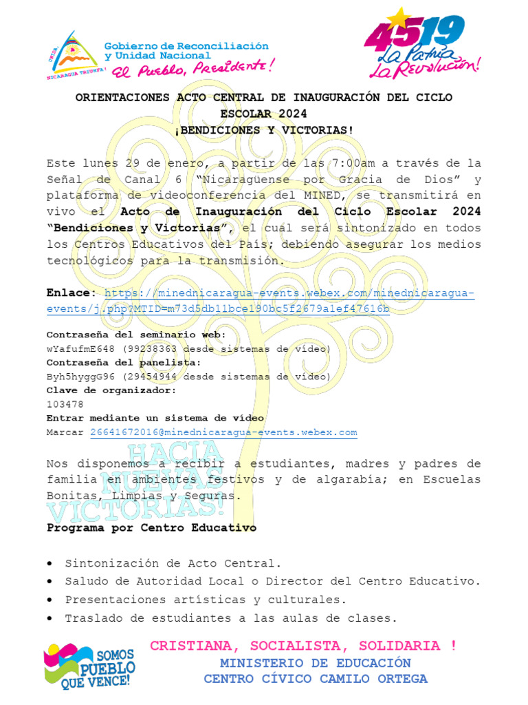 Orientaciones Acto de Inauguración Del Ciclo Escolar 2024 - Todos Los Centros Educativos | PDF