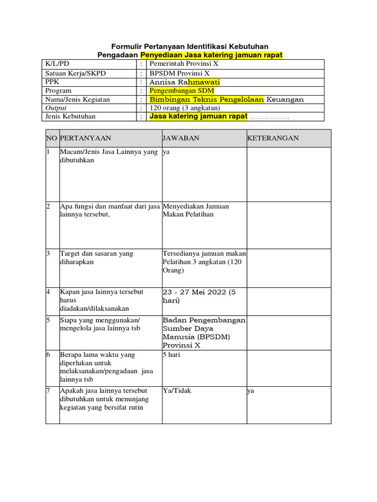 Lampiran 3 - Form Identifikasi Kebutuhan | PDF | Bisnis