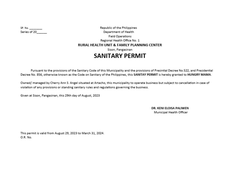 Sanitary Permit - 094622 | PDF