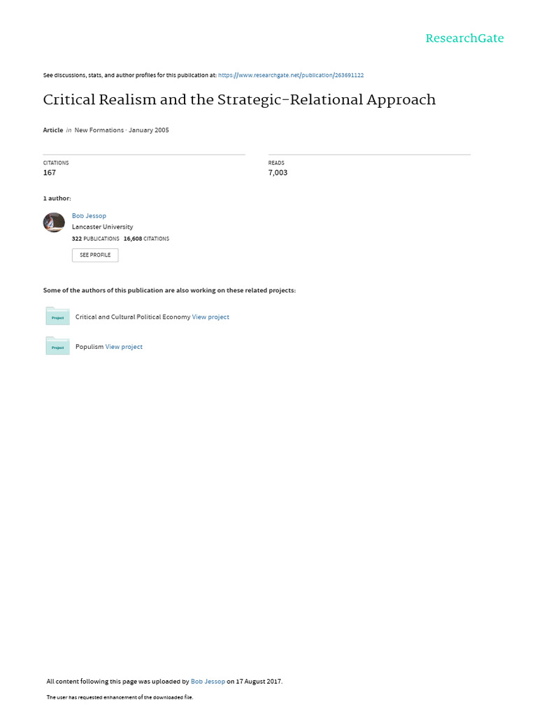 Critical Realism and The Strategic Relational Approach | PDF ...