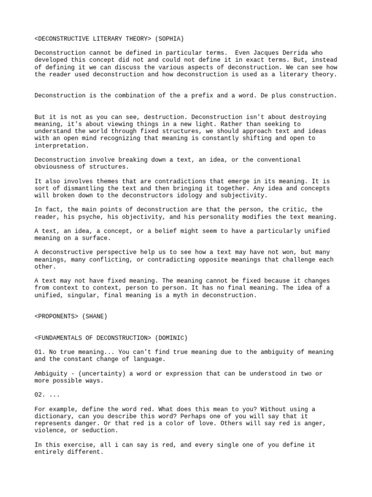 Deconstructive Literary Theory Script | PDF | Deconstruction ... Deconstructive Literary Theory Script | PDF | Deconstruction ...