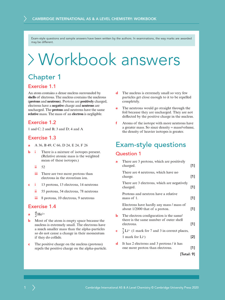 AS & A Level Chemistry Workbook Answers | PDF | Mole (Unit) | Atomic Nucleus