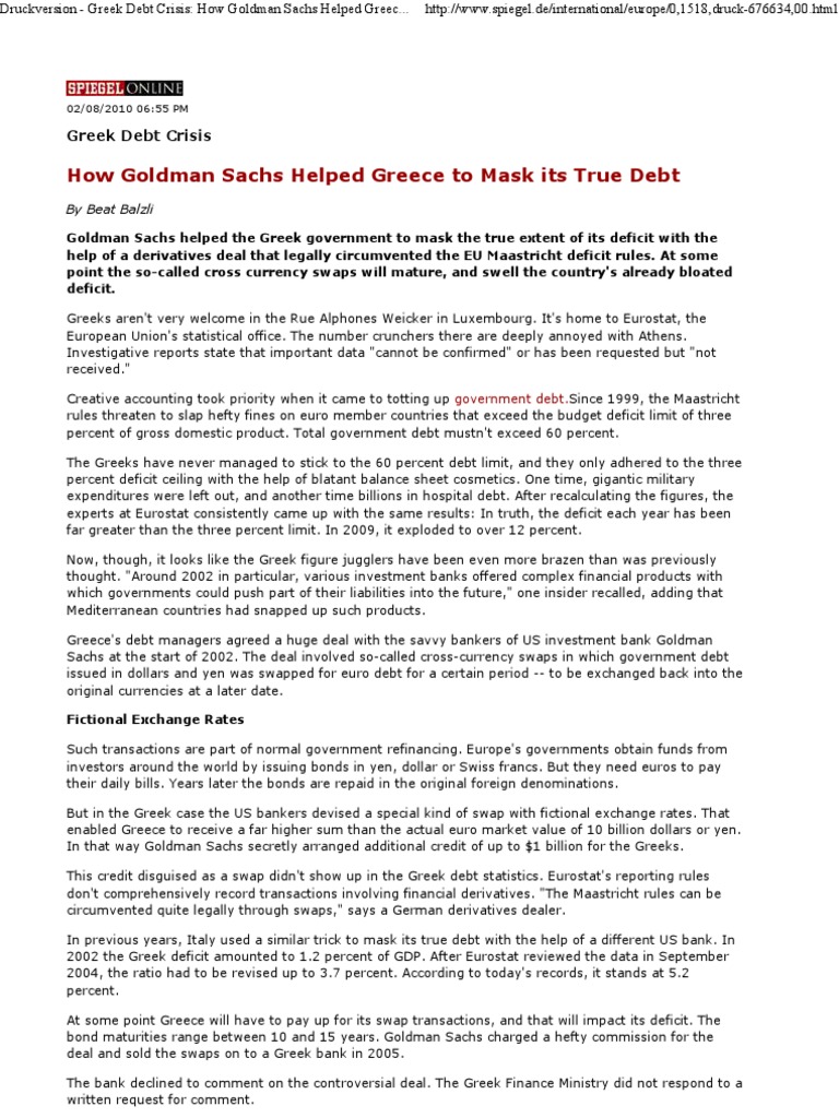 Greek Debt Crisis - How Goldman Sachs Helped Greece To Mask Its True ...
