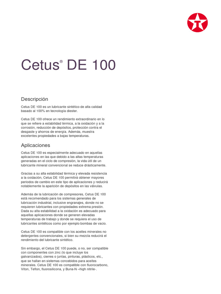 Cetus DE 100 V-2 ES 150110 | PDF | Lubricante | Materiales