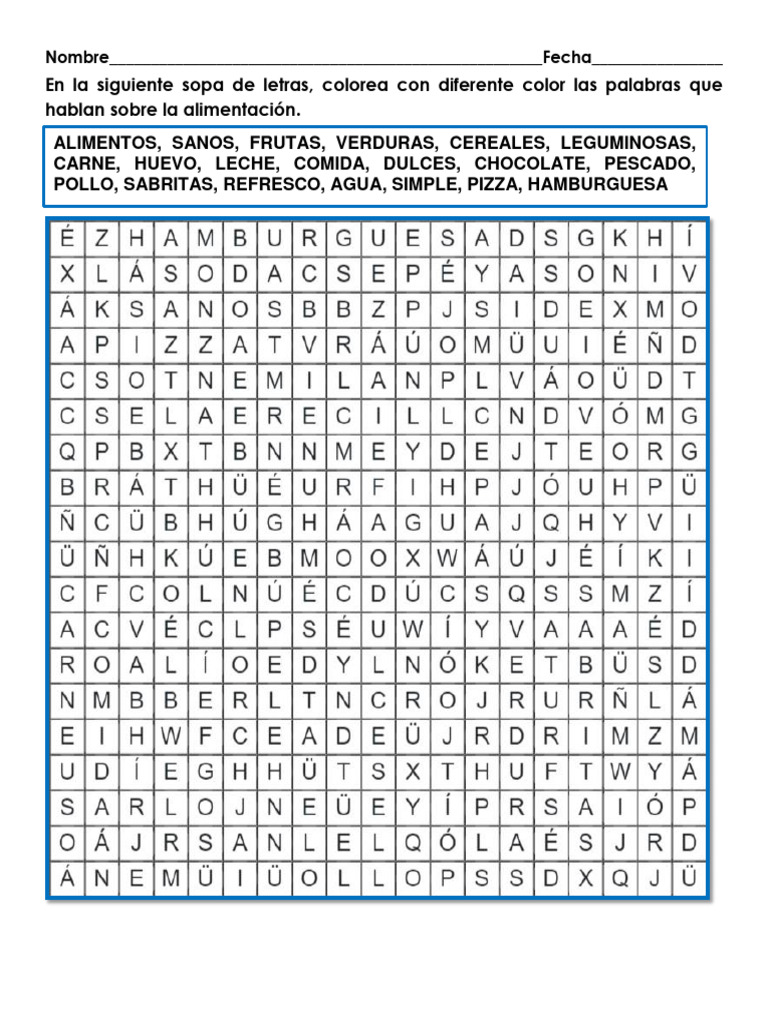 Sopa de Letras Sobre La Alimentación | PDF