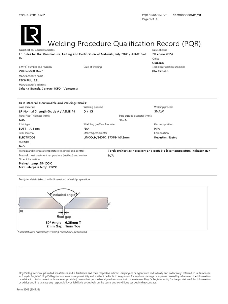 PQR No TECH-PS01 Rev.2 SMAW - NORMAL | PDF | Welding | Construction